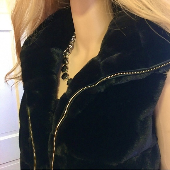 PATTY KIM | Jackets & Coats | Fancy Black Faux Fur Long Coat Vest By ...